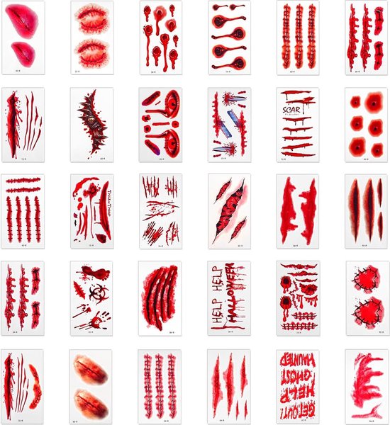 30 Vellen Halloween Litteken Tijdelijke Tattoos - Horror Nep Bloedige ...