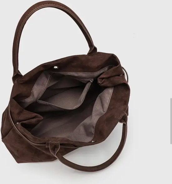 Donker bruine Suede Tote tas - Dark brown suede Tote bag - Suede ...