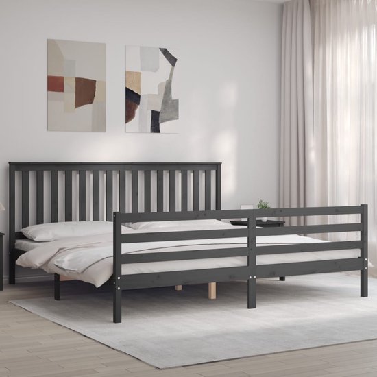 vidaXL Bedframe - Massief Hout - Grijs - 200x200 cm Massief Hout Bed ...