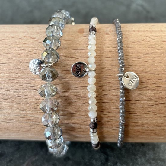 Armbanden set Biba - 3 stuks kralen armbanden op elastiek - 18 cm grijs ...
