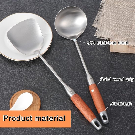 RVS Wok Spatel en Soep Pollepel Set - 304 RVS Keukengerei - 2 Stuks met ...
