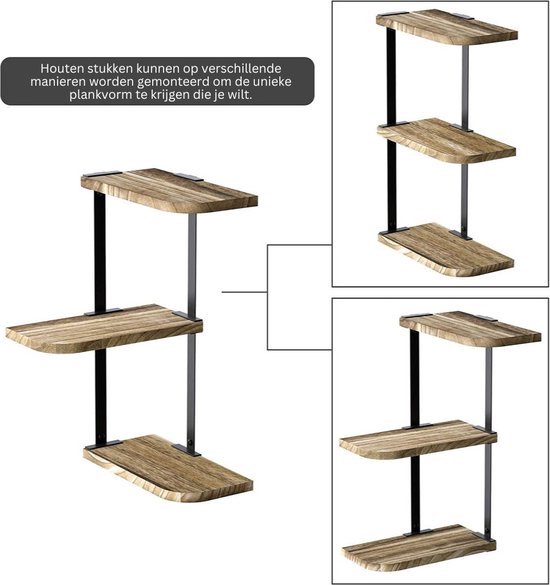 Rustieke Industriële Houten Plank Wandmontage - Hoekrek Display Decor ...