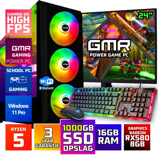 GMR Power Gaming PC SET 24" | Ryzen 5 | 16 GB RAM | 1000 GB SSD ...