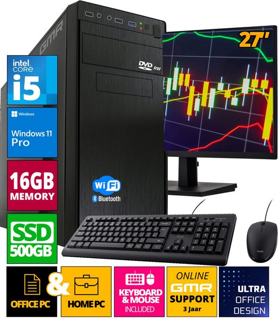 Intel Compleet Desktop SET | Intel Core i5 | 16 GB RAM | 512GB SSD | DVD+RW | Windows... | bol