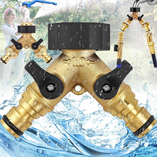 Messing 2-weg Y-verdeler met afsluitkranen - 3/4 inch - wateraansluitverdeler -... | bol