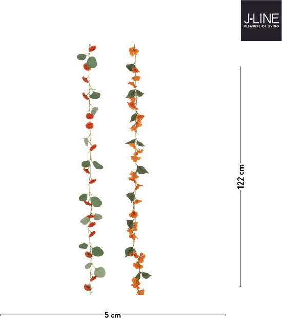 J-Line slinger Bloemen + Blaadjes - kunststof - oranje/groen - 2 stuks ...