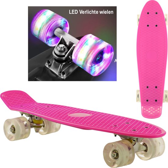 Sajan - Skateboard - LED - Penny board - Roze - 22.5 inch - 56cm ...