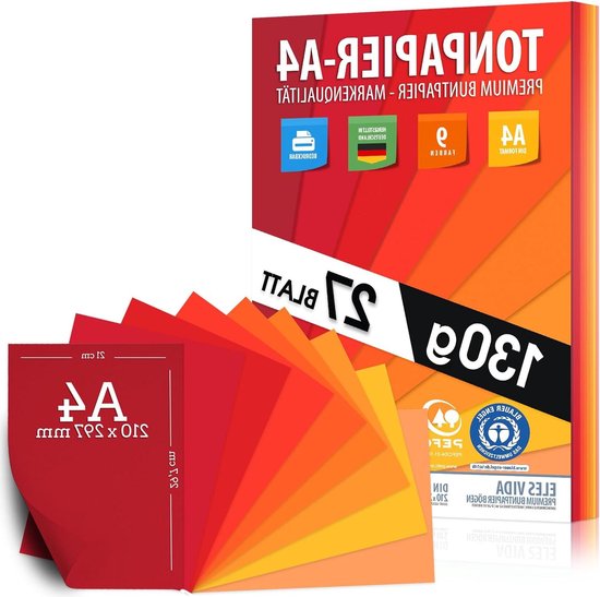 27 Coloured Fire Red Ruby Paper Sheets - A4 130g, Purple Orange Blue ...