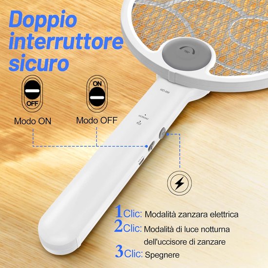Electric Insect Racket 4000 V with 3 Layers Net Protection - USB ...