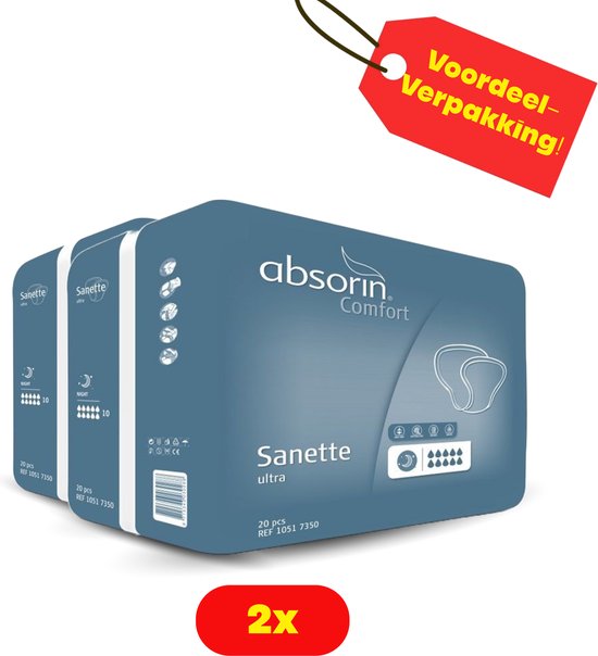 2X Absorin comfort sanette inlegverband ultra grijs 2X 20 stuks ...