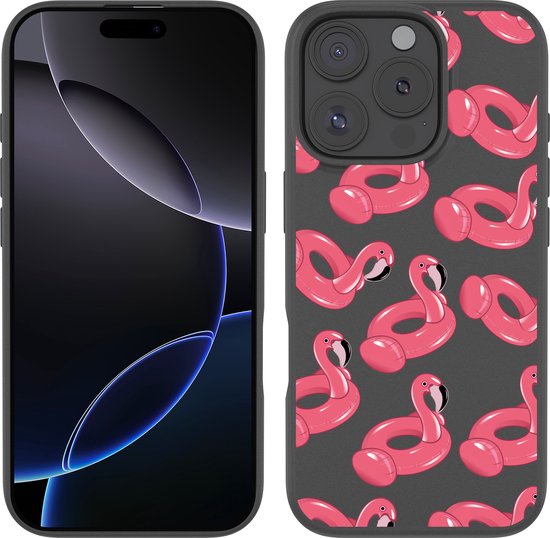 Cazy Hoesje Zwart geschikt voor iPhone 16 Pro Max Inflatable Flamingos ...