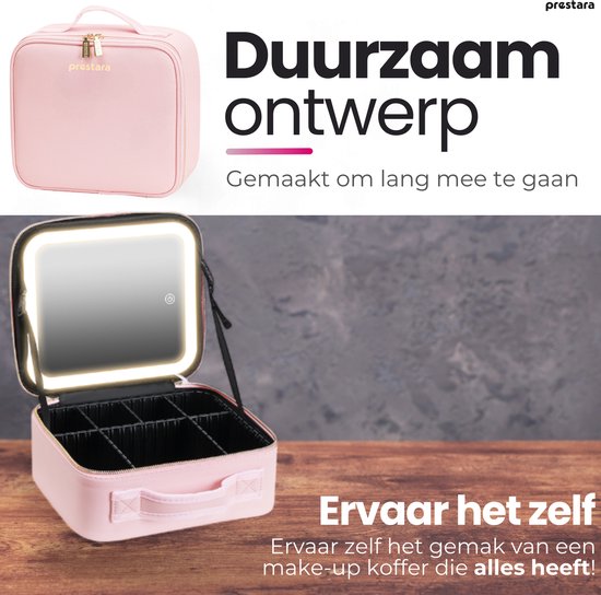 Prestara - Roze Make-up Koffer met Grote Spiegel en LED Verlichting ...