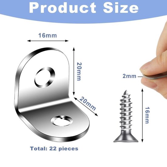 Hoekbeugels 22 stuks - L-beugels voor hout - 44 schroeven - 20 x 20 x ...