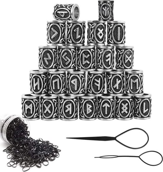 Baardsieraad heren - 24 stuks Viking Runen baardkraal haarbuis ...