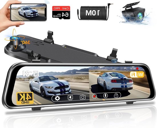 11.66 Inch 4K WiFi Mirror Dashcam with Rear View Camera - WDR Night ...