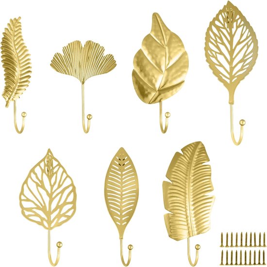 JGS ® Elegante Set van 7 Gouden Bladvormige Ophanghaken voor ...