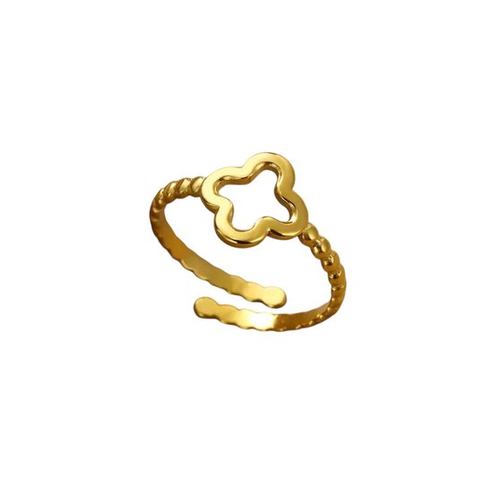 Ring - Goud - Klaver - Verstelbaar - Dames ring - Stainless steel ...