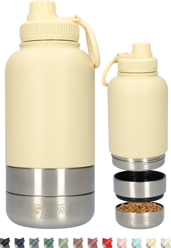 Honden drinkfles met voerbakken - Waterfles hond - Dubbelwandig ...