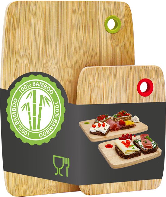 Set van 2 Bamboe Snijplanken met Kleurcodering 30x22cm Massieve Houten ...