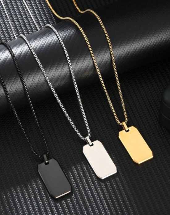 Dog Tag Ketting - Met Vierkant Plaatje - Plaat - Collier - Ketting ...