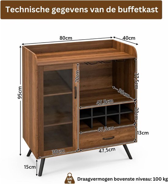 Luxe Barkast – Drankkast – Wijnrek – Valbeveiliging – Extra ...