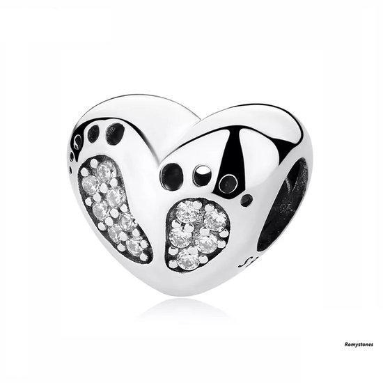 Zilveren Hart Baby - Bedel met Voetjes - Bedelarmband - Romystones | bol