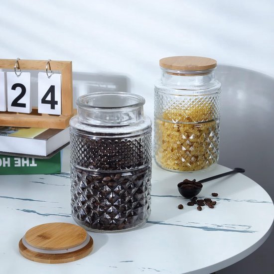 Glazen koekjesdoos met deksel, 2-delige set, luchtdichte bewaarpotten ...