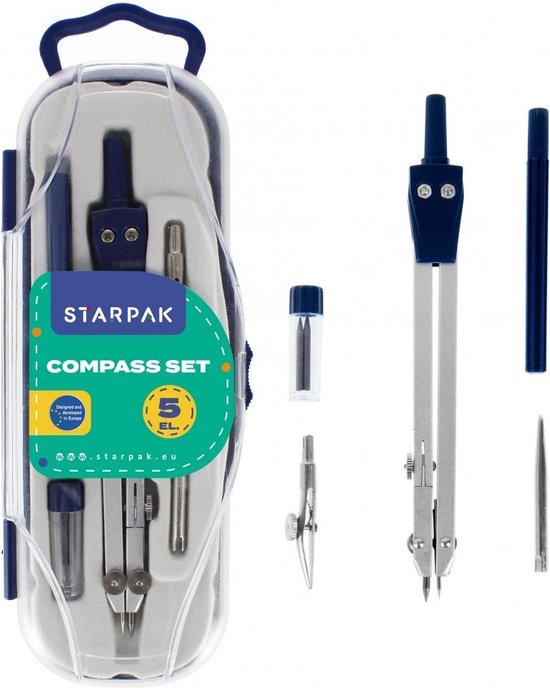 Passer set 5-delig in opbergdoosje schoolpasser | bol