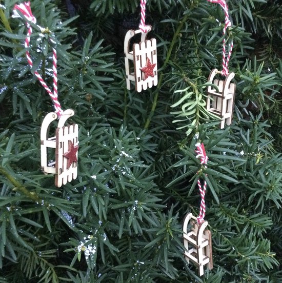 Houten kerstboomhanger in de vorm van een slee - set van 4 stuks - houten hangers | bol