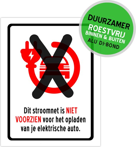 Pictogram/ bord Dibond | "Dit stroomnet is NIET VOORZIEN voor het ...
