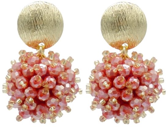 Nia Jewels oorbellen facet glaskralen bol zalmroze goud | bol