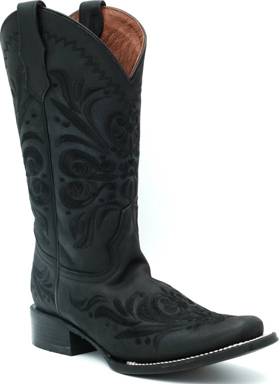 Circle G dames cowboylaarzen met stompe neus in mat zwart leer met ...