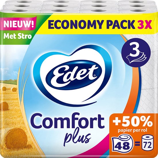 Edet Comfort Plus Toiletpapier 3 Laags met Stro Droog 16 stuks | bol