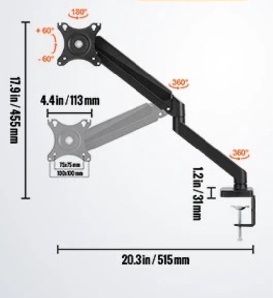 Mason® - Monitor Arm - Monitor Arm 1 Scherm - Monitor Arm Gasveer - Met ...