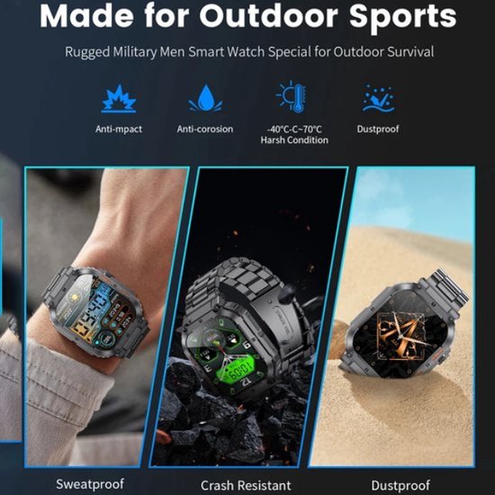 2024 Outdoor Militaire Smartwatch voor Mannen - Waterdicht Militaire ...