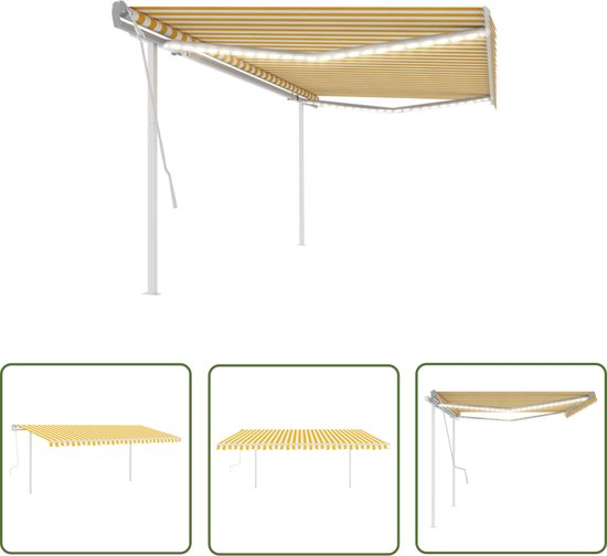 Luifel handmatig uittrekbaar met LED 5x3 m geel en wit | bol