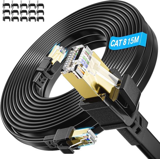 Cat8 Ethernet Kabel 15m Afscherming, Hoge Snelheid 40Gbps 2000MHz ...