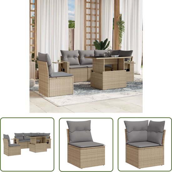The Living Store PE-rattan loungeset - 6 persoons - Verstelbaar ...