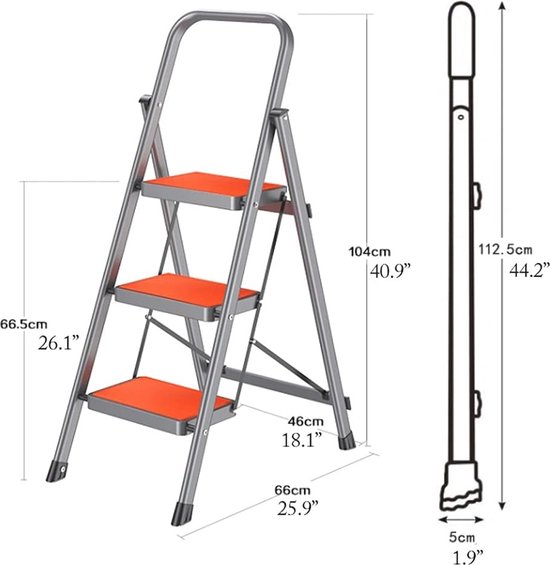 Opvouwbare 3-traps Ladder met Antislip Pedaal en Handgreep ...