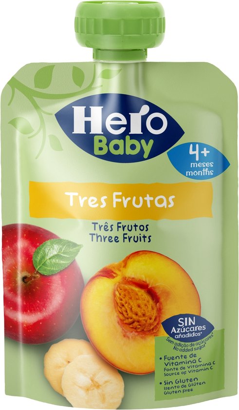 Fruitzak met 3 vruchten 4m+ 100 g (Perzik - Banaan - Appel) | Hero | bol