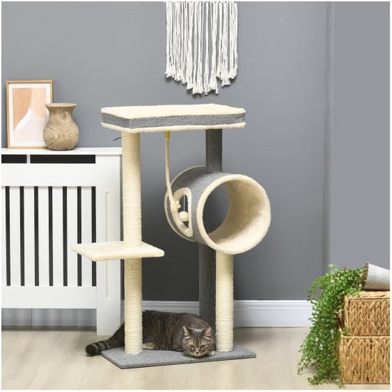 Kattenpaal - DeluxePets - Kattenhol - Ligplanken - Grijs | bol