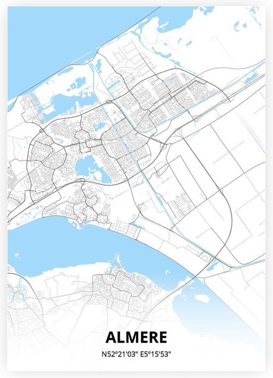 Almere plattegrond - A3 poster - Zwart blauwe stijl | bol.com