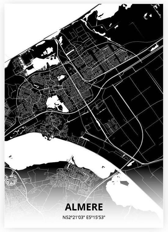 Almere plattegrond - A3 poster - Zwarte stijl | bol