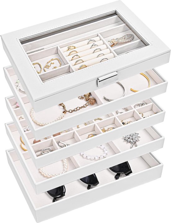 Stapelbare Sieraden Tray Box, 5 Lagen Sieraden Organizer Case met ...