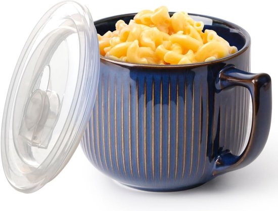 Soepkommen met handgrepen, 900 ml magnetron soepkom met deksel, soepkop ...