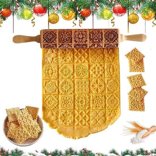 Houten Deegroller met Kerstmotief voor Bakplezier | bol