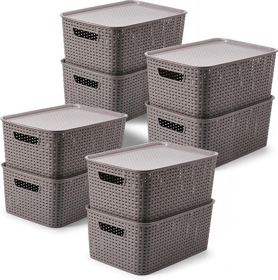 14L opbergmand met plastic deksel, set van 8 mandopbergdozen in ...