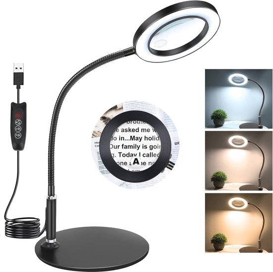 Vergrootglas met Licht en Standaard - 10X 20X Vergroting, 72 LED's, 3 ...