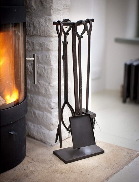 Haardset Zwart 4 Delig - Voor Houtkachel - Voor Open Haard - Haardstel ...