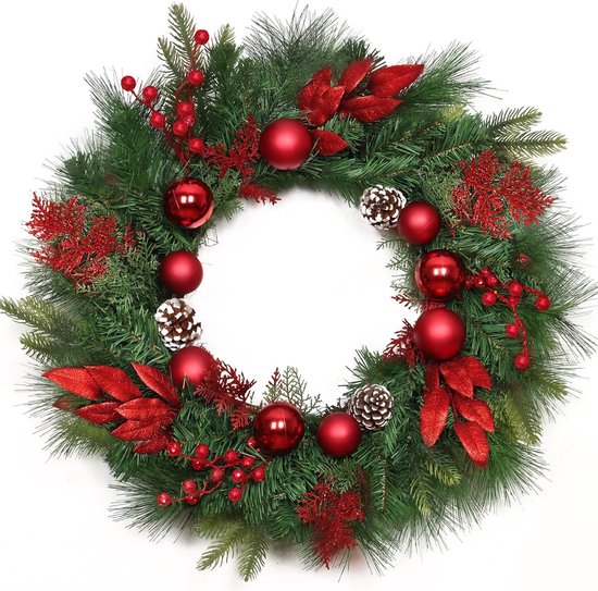 Kerstkrans 60 cm - Kunstmatig - Decoratie voor Deur en Muur - Groen en ...
